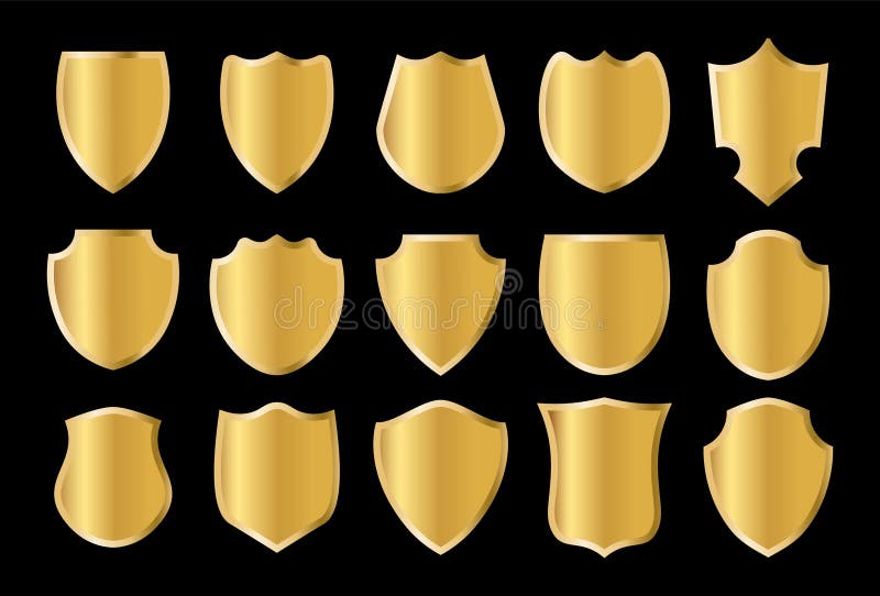 Set of Gold Shield Icons for Branding, Security Logos, Heraldry Designs ...
