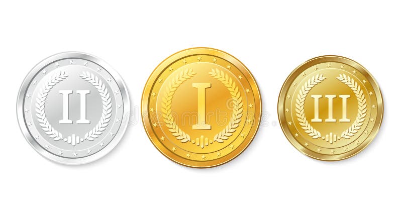 Set of Gold, Silver and Bronze Medals. Awards for First, Second and ...