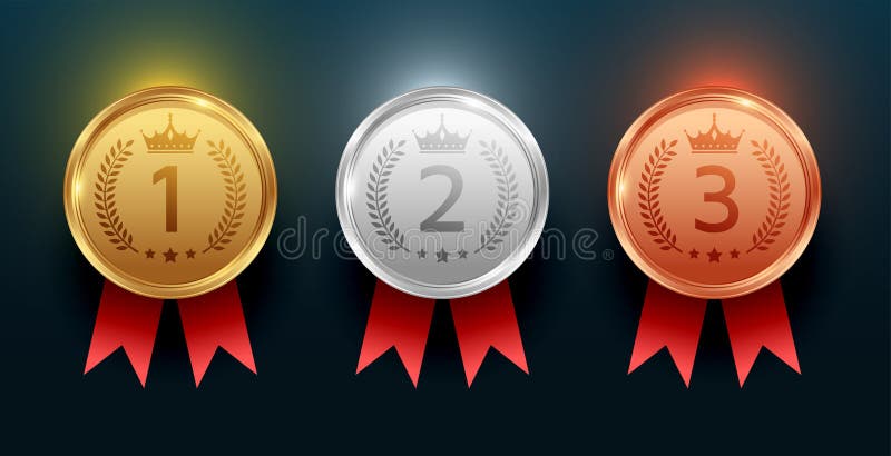 Set of Gold, Silver and Bronze Winning Numbers Medal Design Stock ...