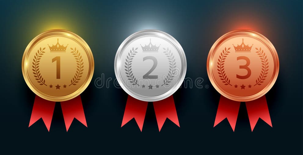 Set of Gold, Silver and Bronze Winning Numbers Medal Design Stock ...