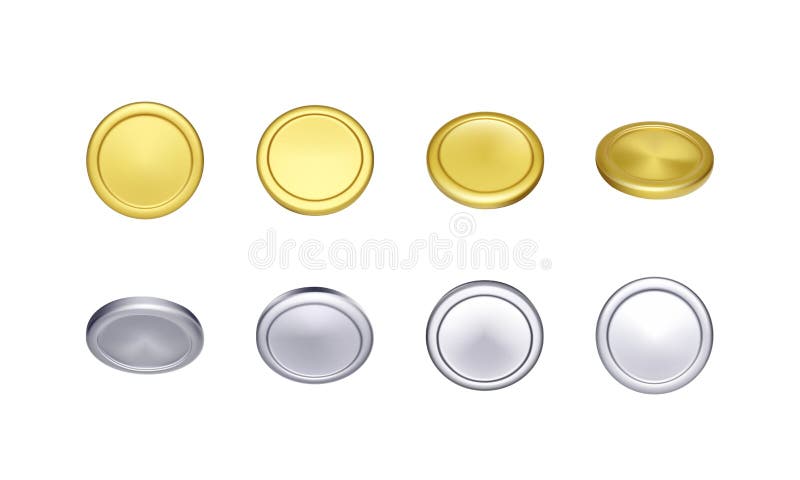 Set of Gold and Silver Coin. Rotation Metallic Money Stock Vector ...