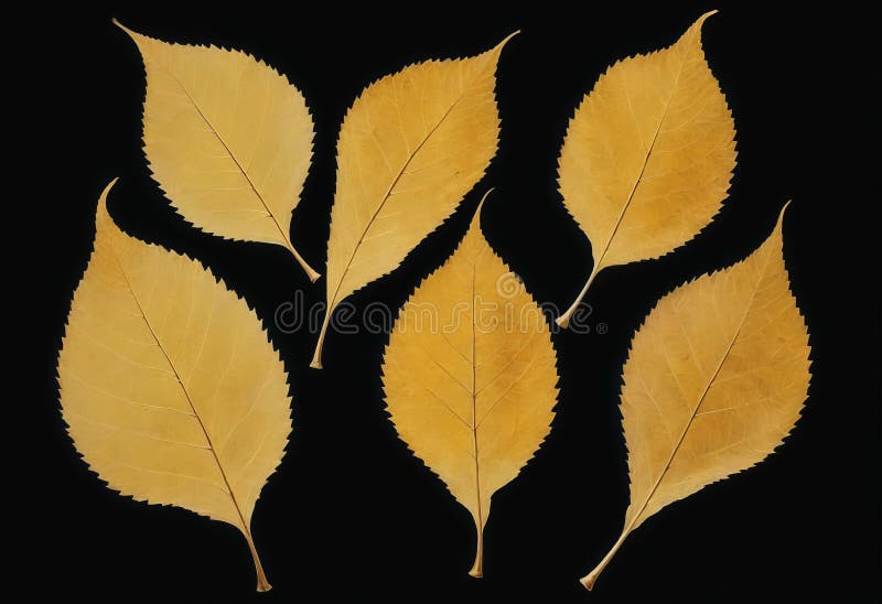Set of Gold Skeleton Leaves on Black Background Stock Illustration ...