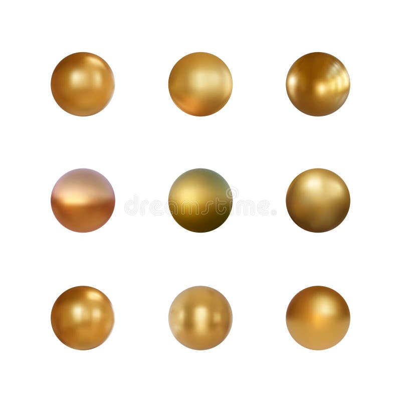 Set of Gold Sphere Isolated on White Background. Collection of Golden ...