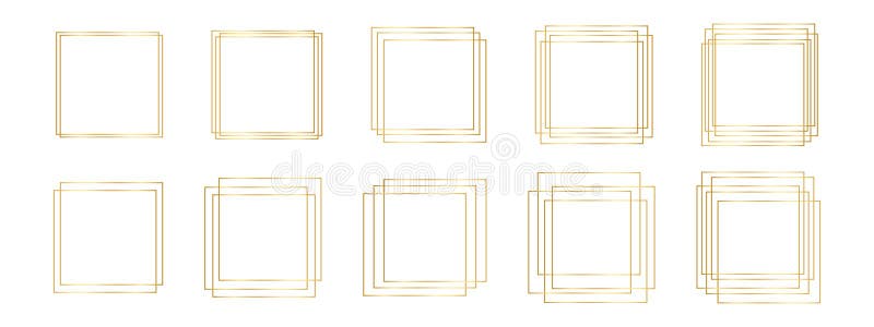 Set of Gold Square Frames. Shiny Rectangular Borders, Glossy Decorative ...