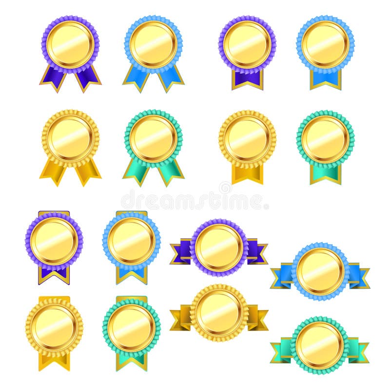 Set of Golden Badge and Ribbons with Color Variations, Vector Stock ...