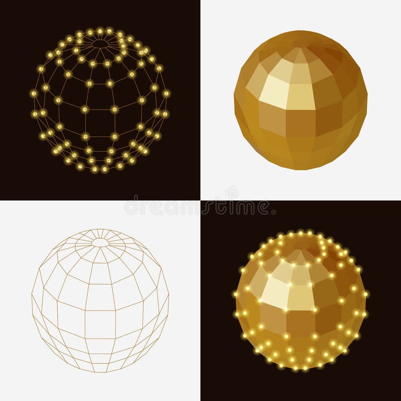 Set of Golden Ball Polygonal Transparent Skeleton Nodes Stock Vector ...