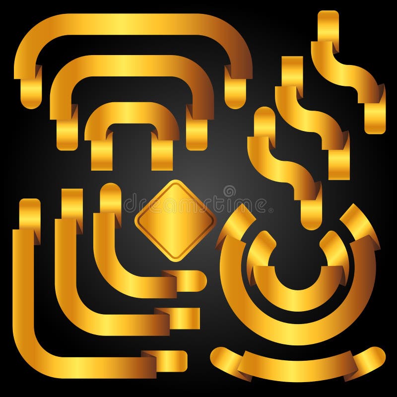 Set of Golden Banners, Ribbons and Labels Stock Vector - Illustration ...