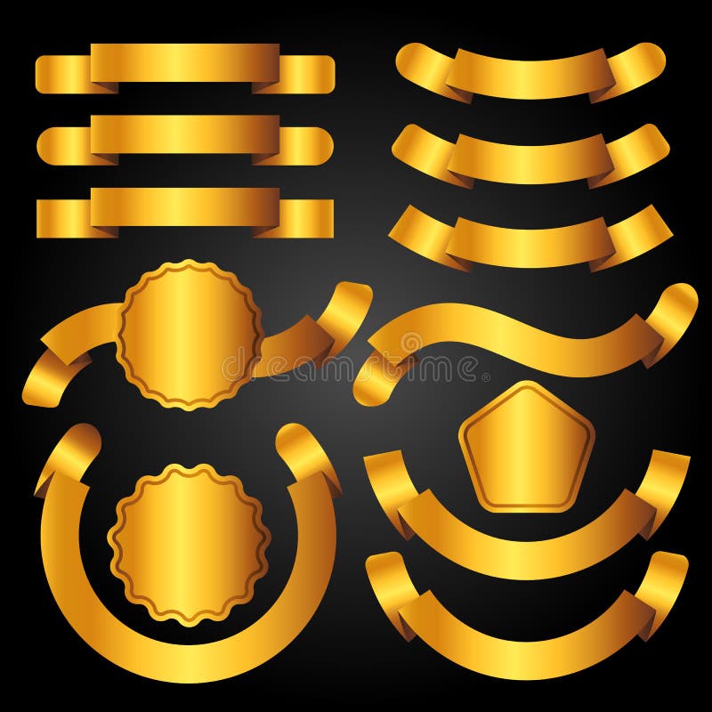 Set of Golden Banners, Ribbons and Labels Stock Vector - Illustration ...