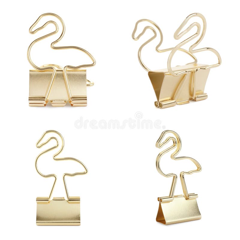 Set with Golden Binder Clips on White Background Stock Image - Image of ...