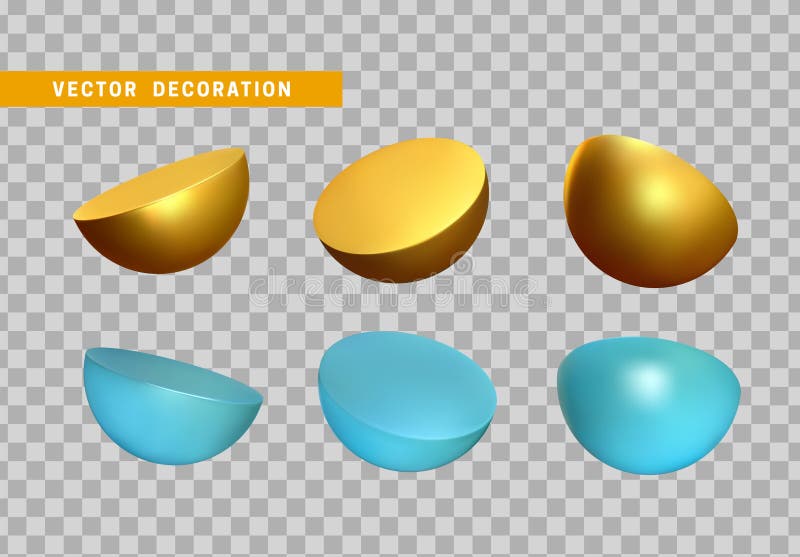 Set Golden and Blue Half Round Sphere Volumetric Ball. 3d Geometric ...