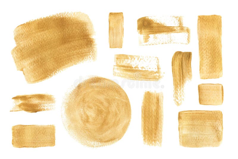 Set of Golden Brush Strokes, Lines, Forms, Circle. Hand Painted Art ...