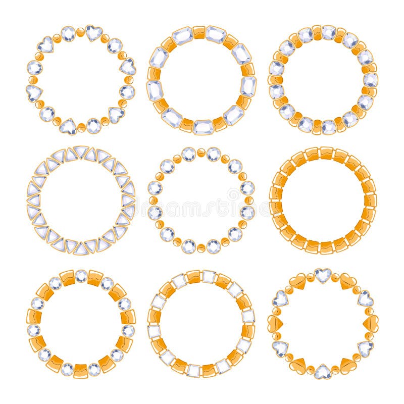 Set of Golden Chain Frames with Diamonds. Stock Vector - Illustration ...