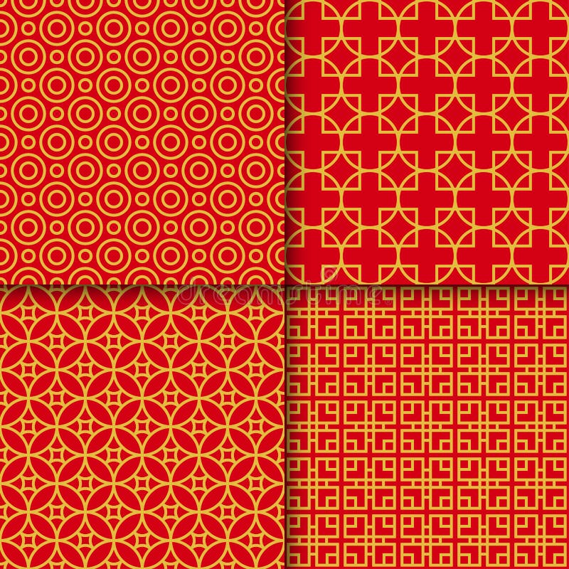 Set of Golden Chinese Seamless Pattern Stock Vector - Illustration of ...