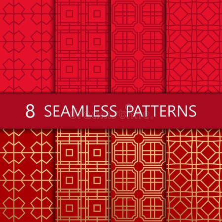 Set of Golden Chinese Seamless Pattern Stock Vector - Illustration of ...