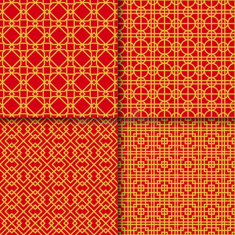 Set of Golden Chinese Seamless Pattern Stock Vector - Illustration of ...