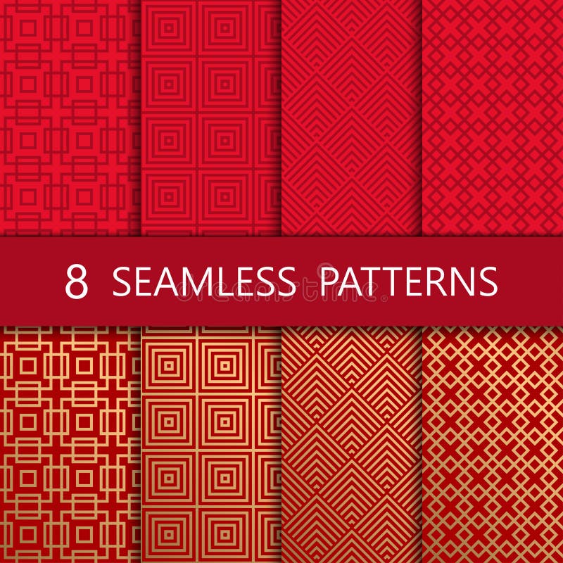 Set of Golden Chinese Seamless Pattern Stock Vector - Illustration of ...