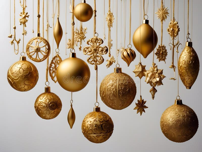 A Set of Golden Christmas Things Stock Illustration - Illustration of ...