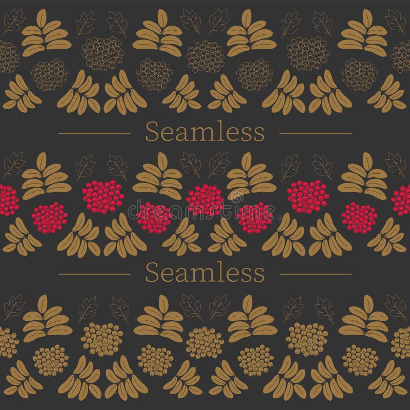 Set of Golden Color Autumn Borders with Rowan, Seamless Pattern. Stock ...