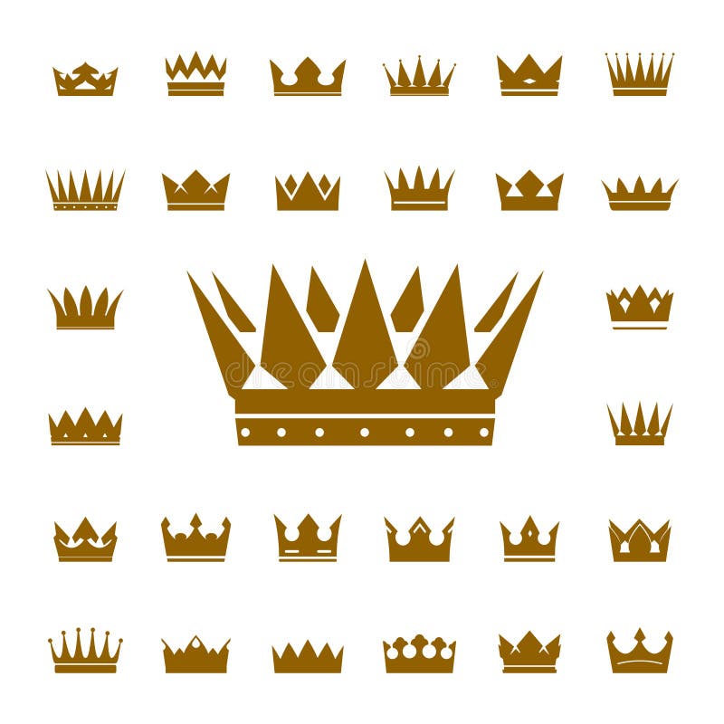 Set of Golden Crowns and Icons Stock Illustration - Illustration of ...
