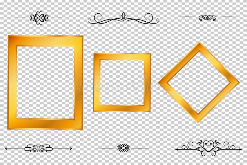 Set of Golden Decorative Frames, Antique Golden Rectangular Picture ...