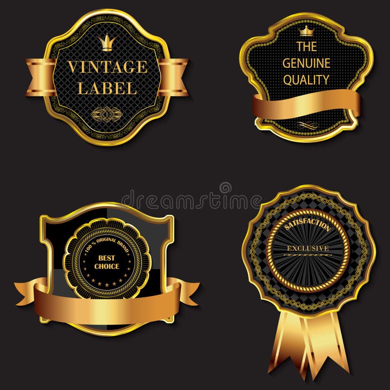 Set of Golden Decorative Ornate Black Golden-framed Labels. Stock ...