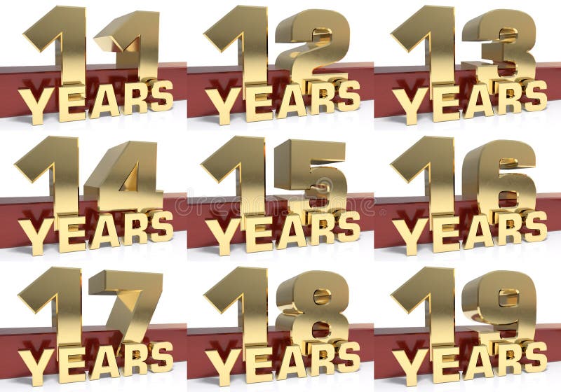 Set of Golden Digit and the Word of the Year. 3D Illustration Stock ...