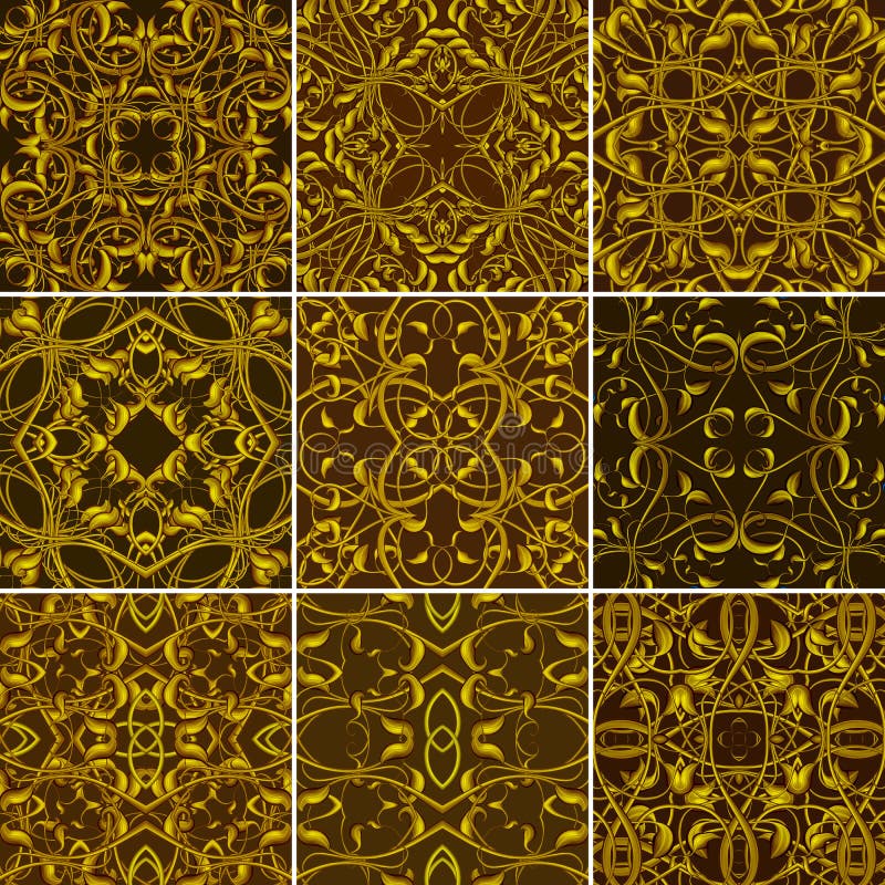 Set of Golden Floral Seamless Patterns for Fabric or Textile Stock ...
