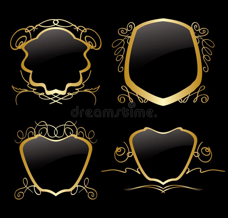 Set of Golden Vector Frames on Vintage Decorations Stock Vector ...