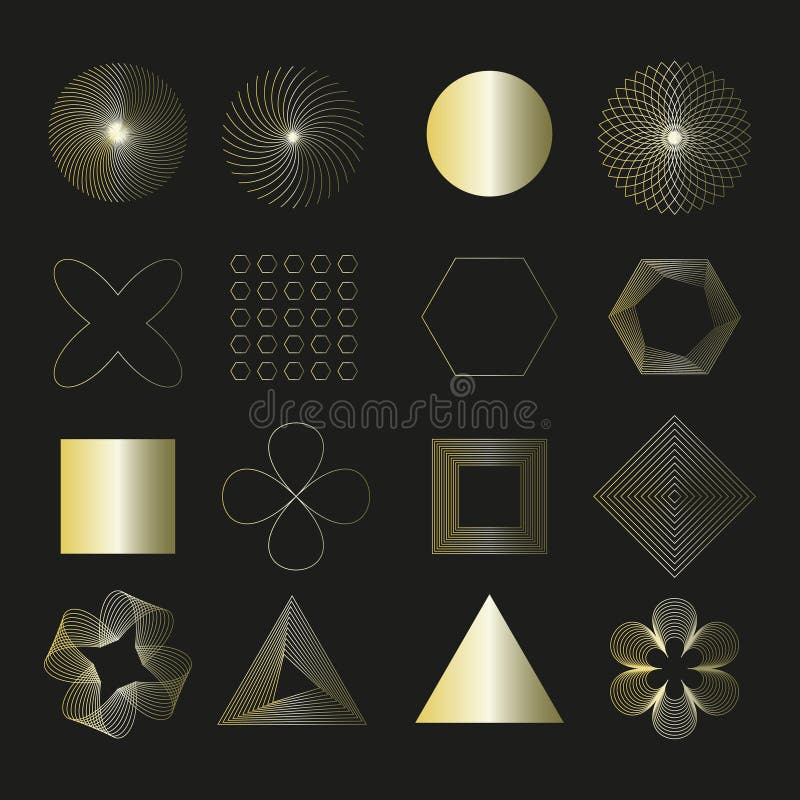Set of Golden Geometric Elements and Frames. Geometrical Polyhedron ...