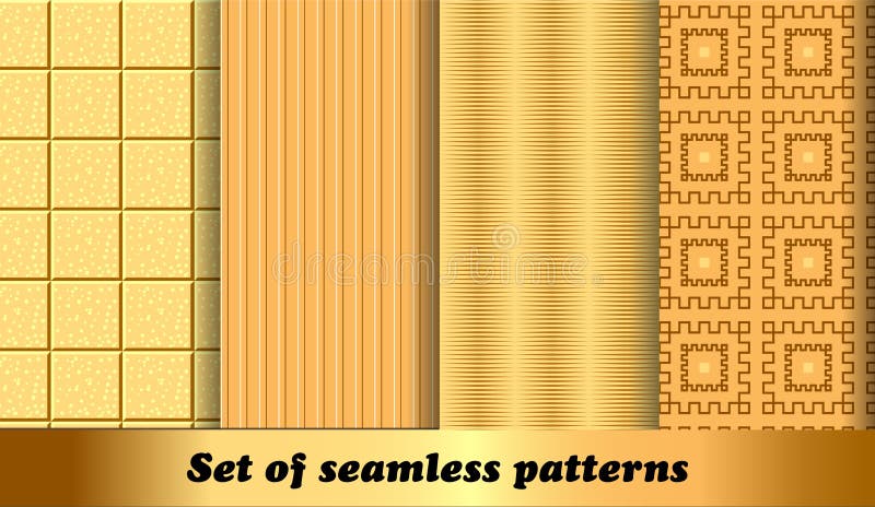 Set of Golden Geometric Seamless Patterns Stock Vector - Illustration ...