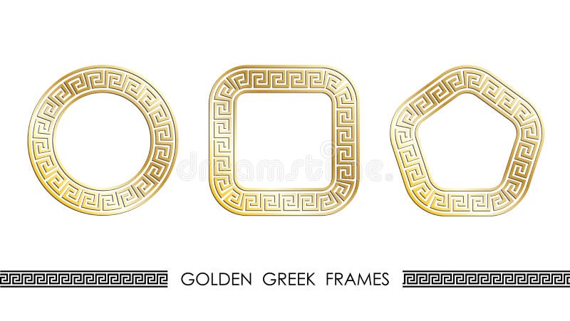 Set of Golden Greek Round and Square Frames for Decorative Headers ...