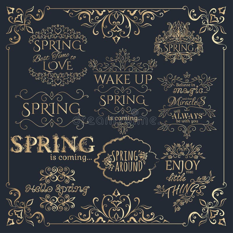Set of Golden Headlines with Spring Quotes. Stock Vector - Illustration ...