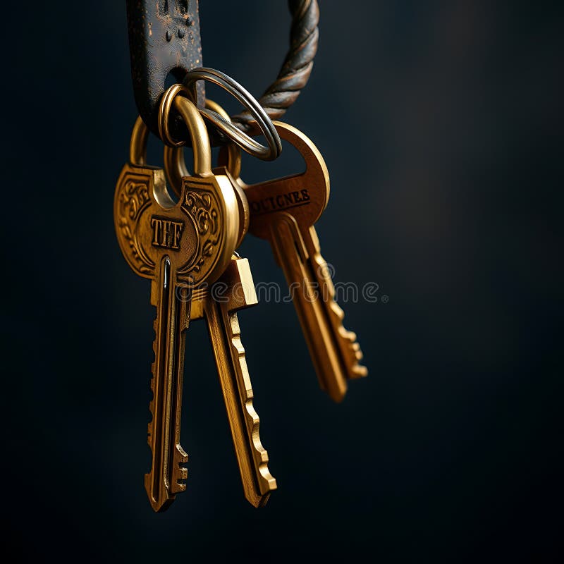 A Set of Golden Keys Hanging from a Rusty Keyring Stock Illustration ...