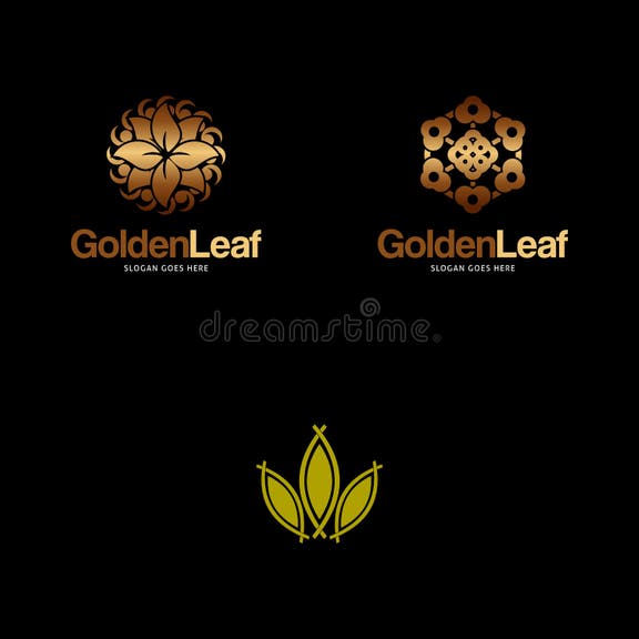 Set of Golden Leaf Logo Design Template Vector Icon Illustration Stock ...