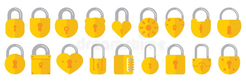Set of Golden Lock Icons in a Flat Design Stock Vector - Illustration ...