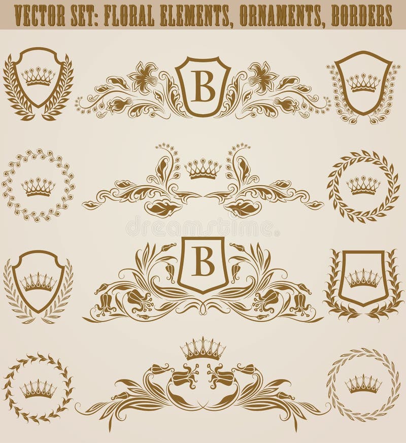 Set of Golden Monograms with Floral Elements for Page, Web Stock Vector ...