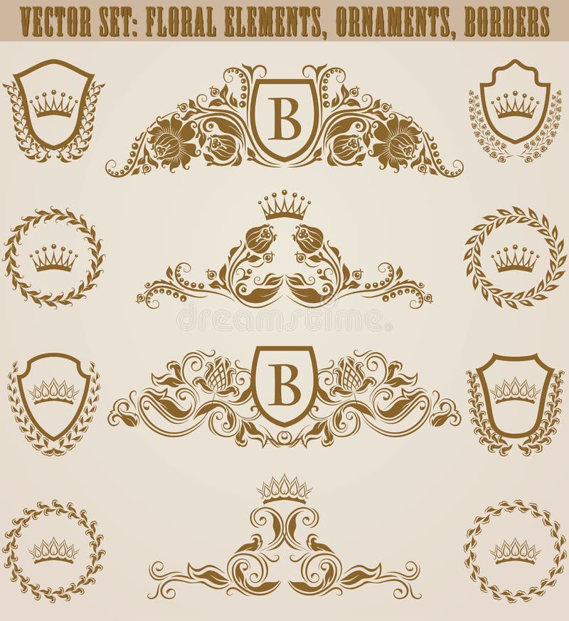 Set of Golden Monograms with Floral Elements for Page, Web Stock Vector ...