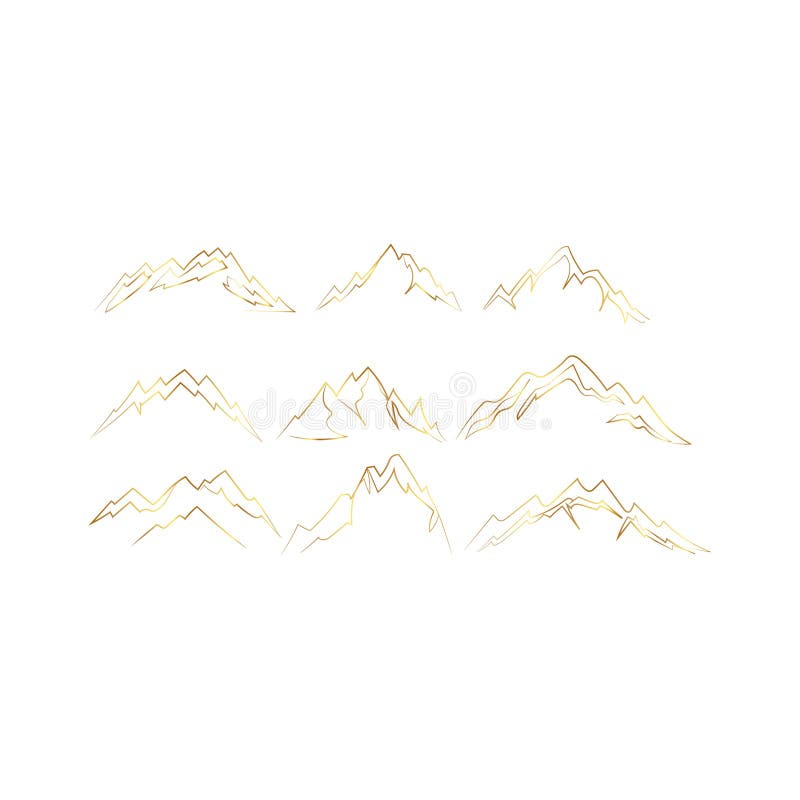 Set of Golden Mountain Silhouette. Set of Golden Mountain Icons Stock ...