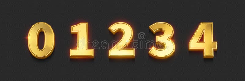 Set of Golden Numbers, Zero, One, Two, Three, Four, 3d Rendering Stock ...