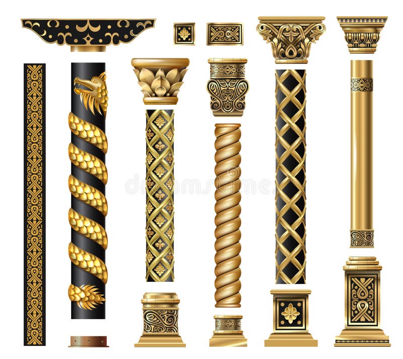 Set of Golden Oriental Columns Stock Illustration - Illustration of ...