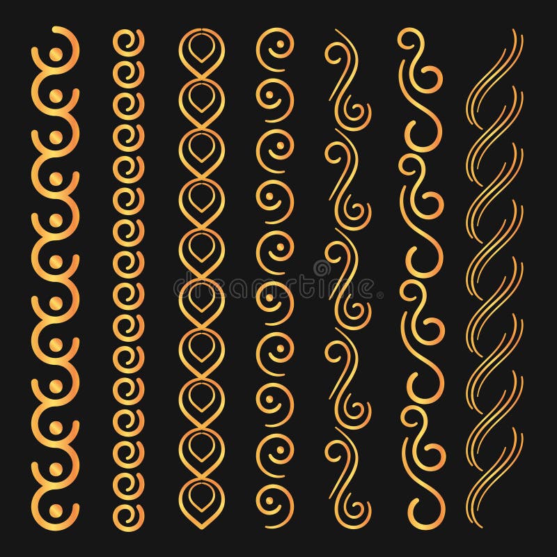 Set of Golden Ornamental Borders and Dividers. Collection of Seamless ...