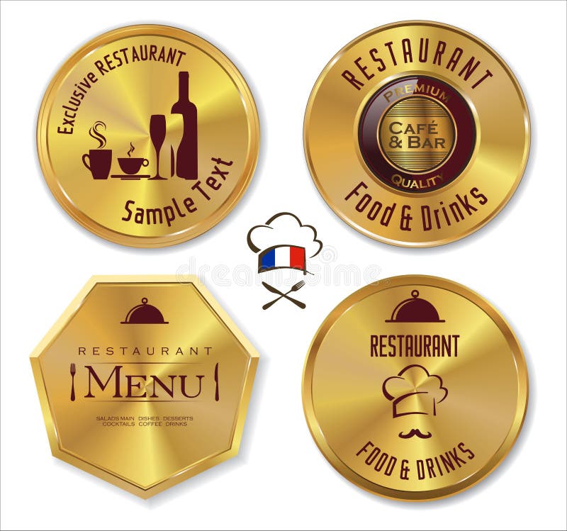 Golden restaurant labels stock illustration. Illustration of chef ...