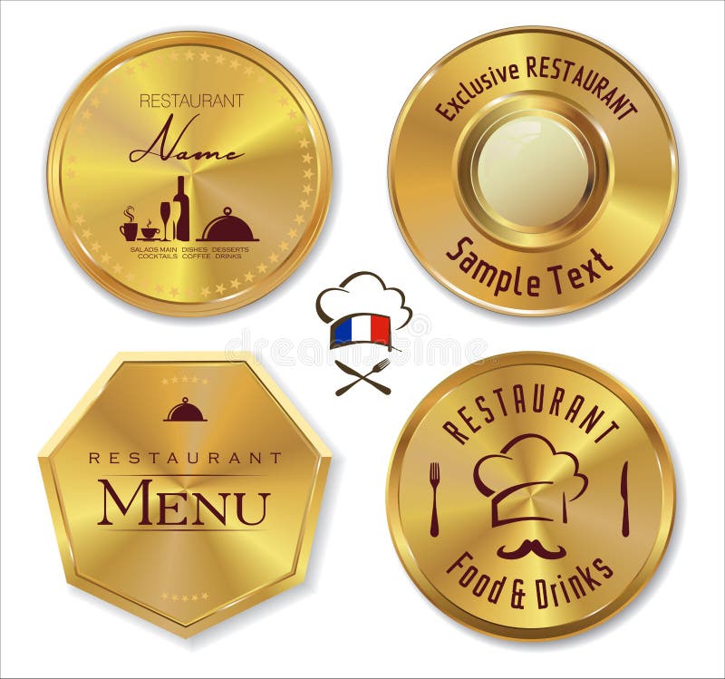 Set of Golden Restaurant Labels Stock Illustration - Illustration of ...