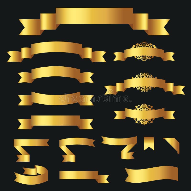 Set of Golden Ribbons for Your Design. Stock Vector - Illustration of ...