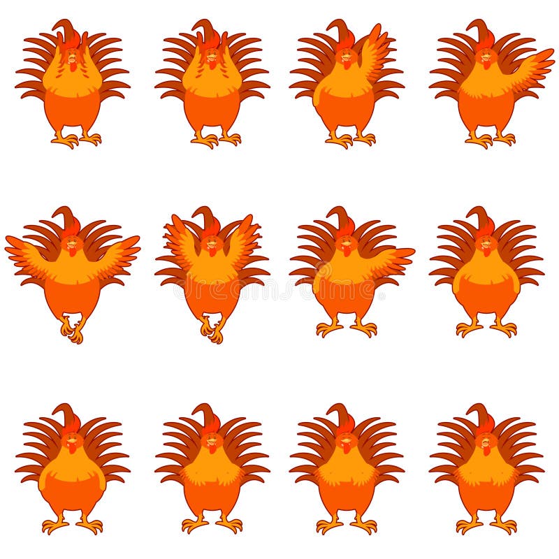 Set of Golden Rooster Flat Icons Stock Vector - Illustration of icon ...