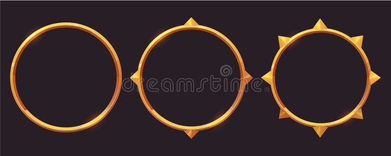 Set Golden Round Frame Game Medieval Menu, User Interface Shiny Border ...