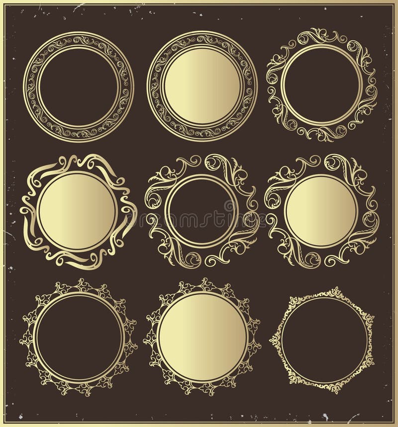 Set of Golden Round Vintage Frames Stock Vector - Illustration of ...