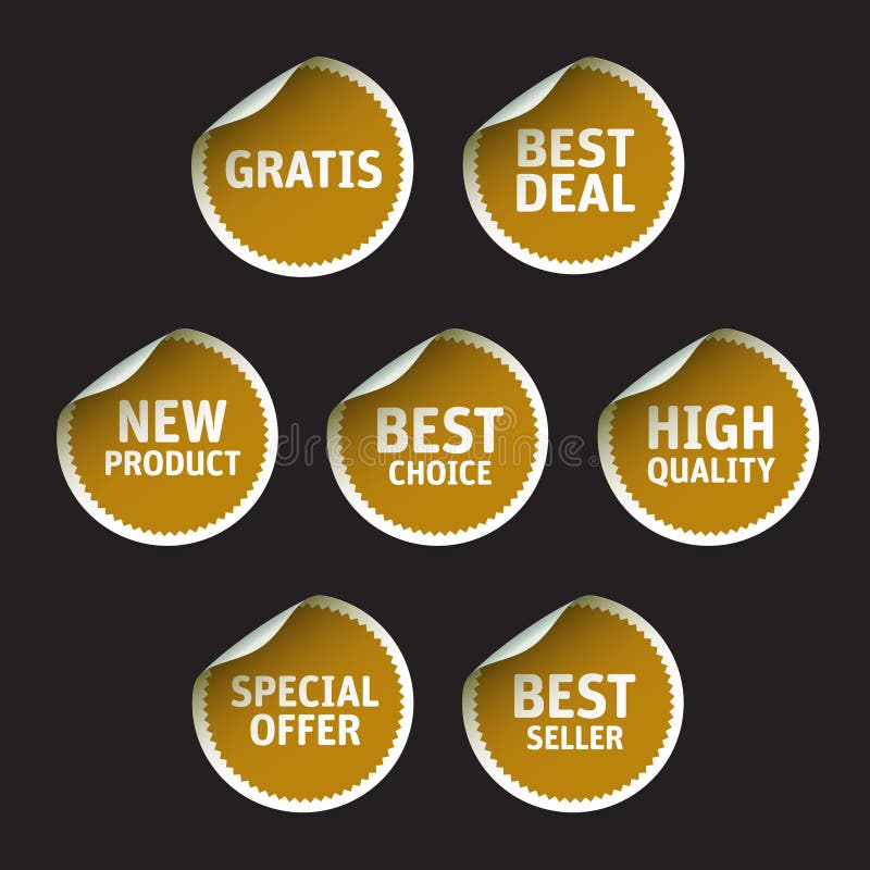 Set of golden stickers stock illustration. Illustration of quality ...