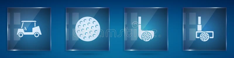 Set Golf Car, Ball, Club with and . Square Glass Panels Stock ...