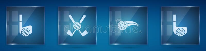 Set Golf Club with Ball, Crossed Golf, and . Square Glass Panels Stock ...